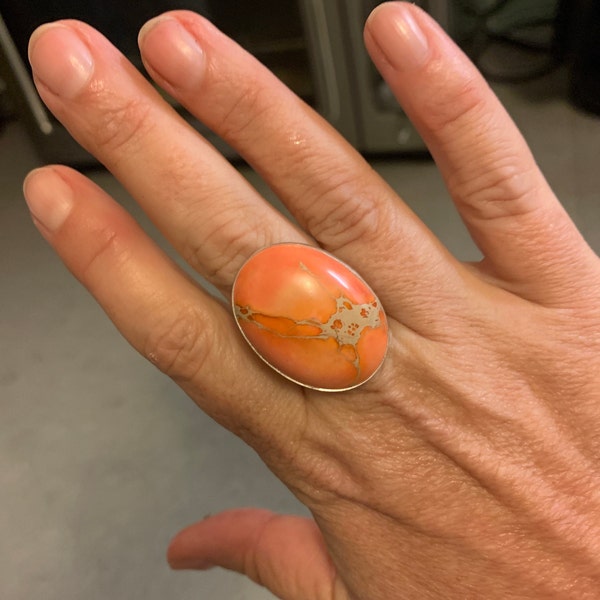 One of a Kind Orange Ocean Jasper Sterling Silver Ring | Boho | Jasper ...