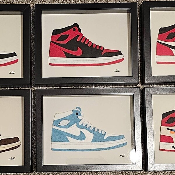 Handmade Felt Sneaker Art - J1 Black Toe - Framed Sneaker Wall Art ...