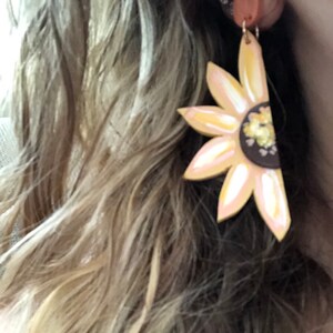 Split Sunflower Earrings/eclectic Sunflower Earrings/ Statement ...