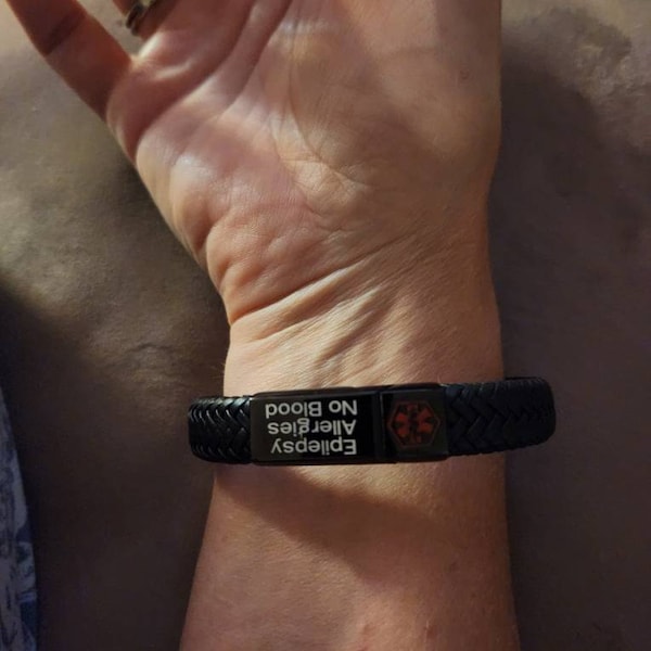 Red Medical Alert ID Bracelet With Soft Leather Personalised, Any ...