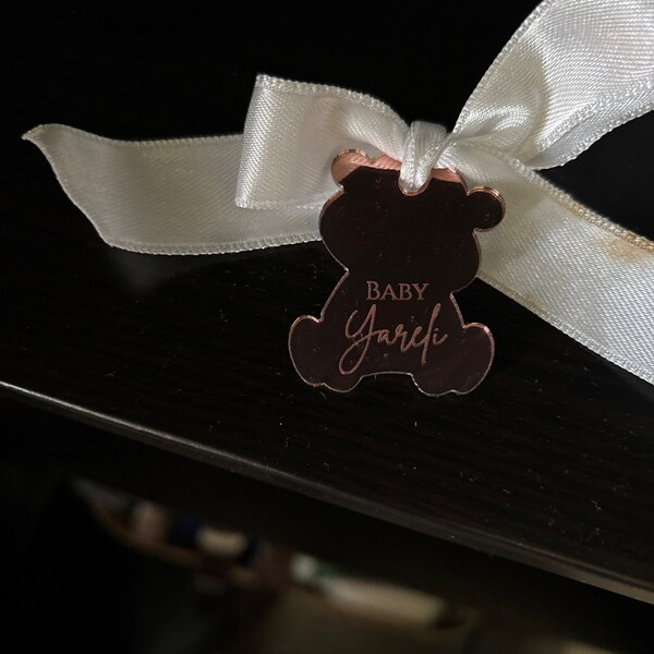Teddy Bear Acrylic Mirror Tag, Teddy Bear Tag Charms, Teddy Bear Baby ...