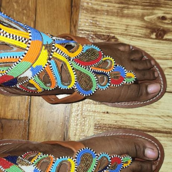 ON Sale:beaded Sandals/sandals Women Leather/african Beaded Sandals ...