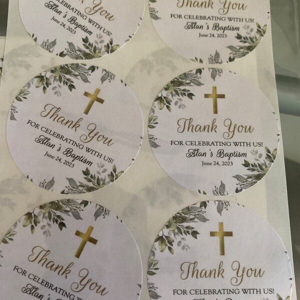 Baptism Stickers, Greenery Baptism Stickers, Baptism Favor Stickers ...