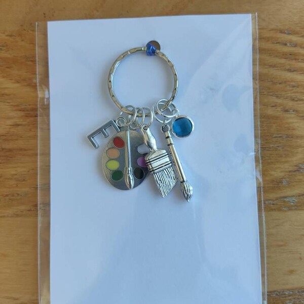 Personalised Artists Keyring, Palette and Paint Brush Keychain ...
