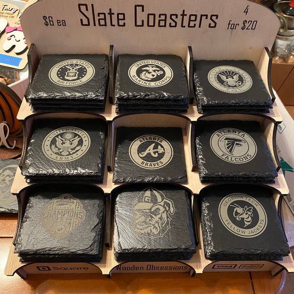 9 Pocket Retail Coaster Counter Display Stand, 4x4 Inch Pockets - Laser ...