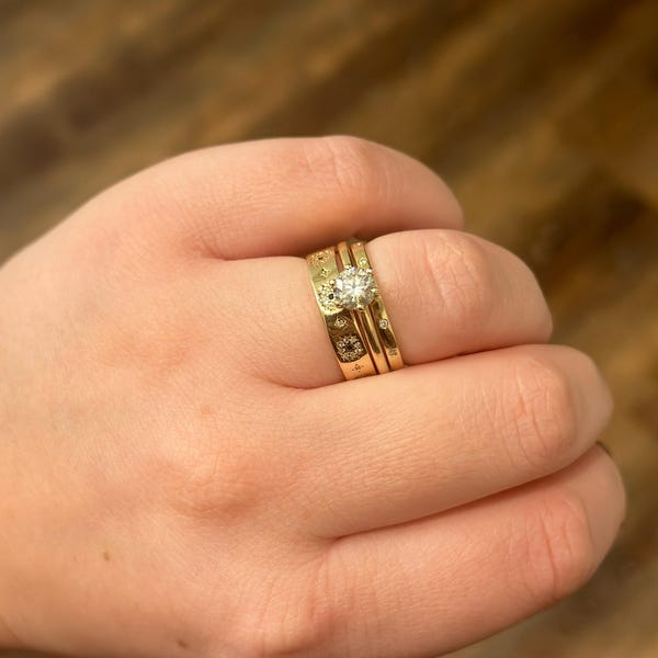 14k Solid Gold Sapphire Floral Wedding Band Pave Diamond Ring Women ...