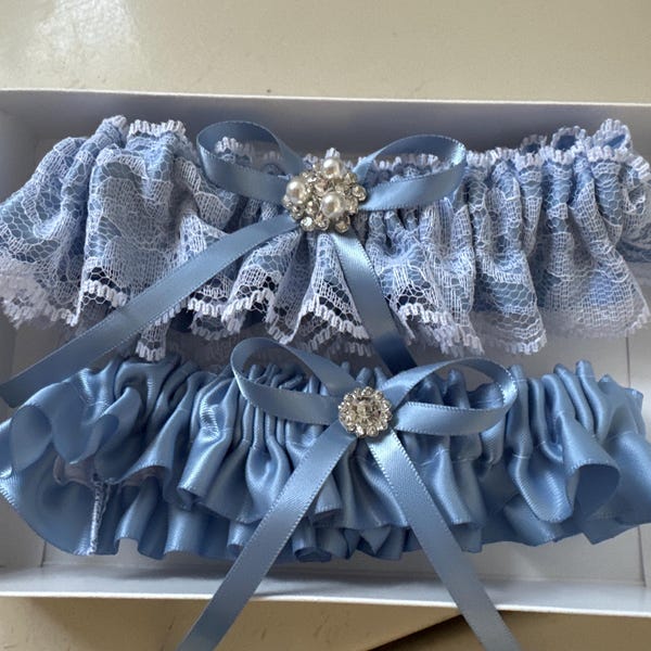 Wedding Garter, French Blue Bridal Garter Set, Dusty Blue Garter ...