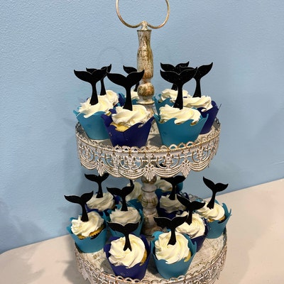 Whale Tail Cupcake Toppers Black Glitter Orca Cupcake Toppers Killer ...