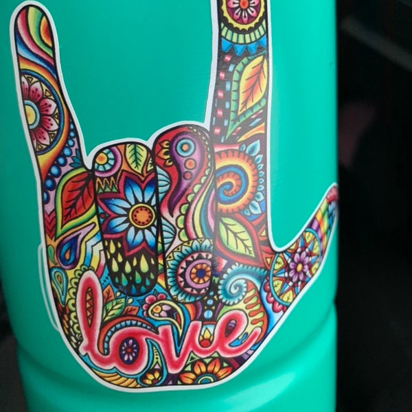 Small I Love You Sign Language Hand Sticker Multicolor Car Decal Laptop ...