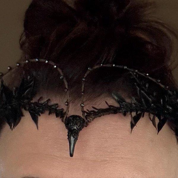 Raven Skull Crown Witch Headpiece Black Elven Tiara Gothic Circlet Dark ...
