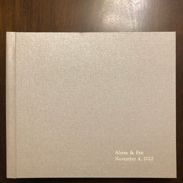 Champagne Linen Lay Flat Guest Book | Gold Lettering | Gold Emboss ...