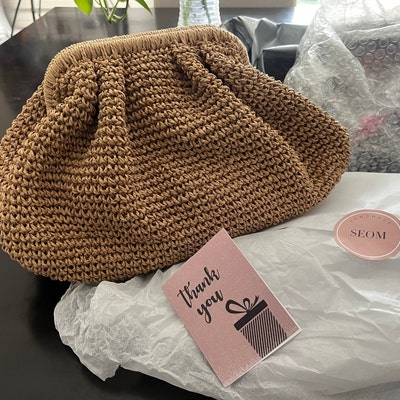 Small Raffia Beige Clutch Bag for Women Straw Knitted Raffia Bag Pouch ...