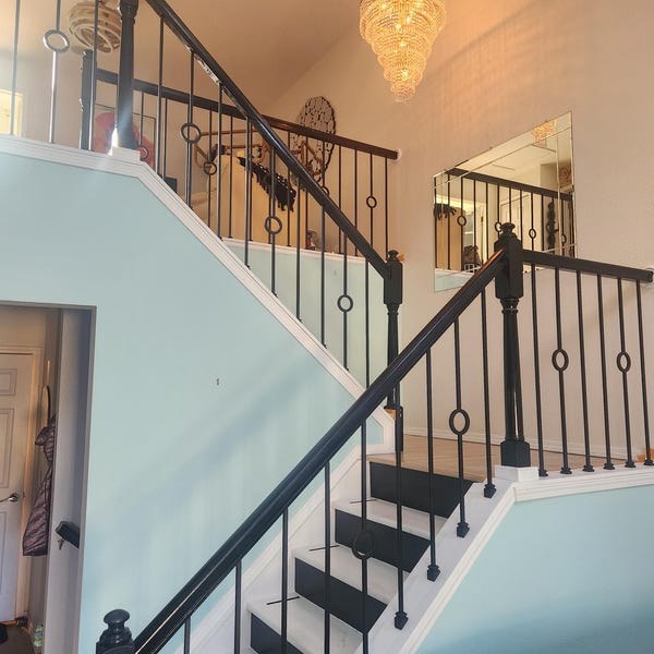 Iron Stair Balusters - Modern Ring Metal Spindles for Stairs - Satin ...