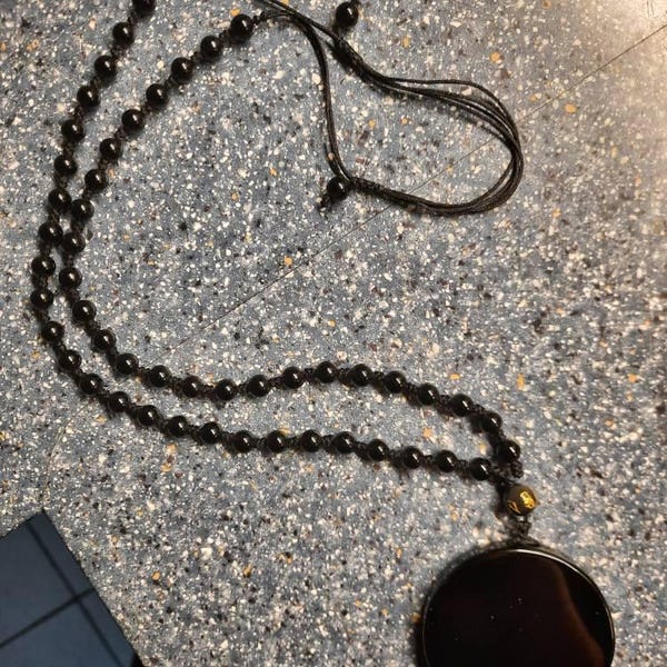 Natural Black Obsidian Pendant, Black Circle Necklace, Polished Black ...