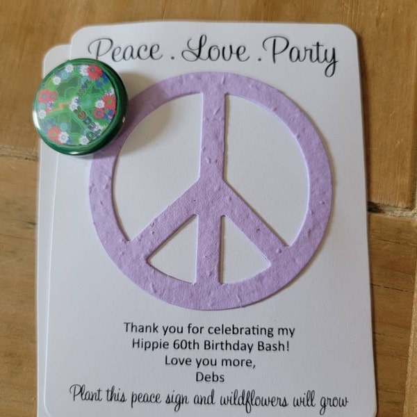 Peace Sign Birthday Favors Plantable Seed Recycled Paper (set of 12 ...