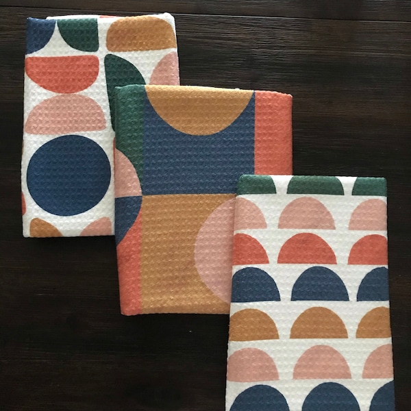 Geo Boho Dish Towel Trio – Bauhaus Geometric Boho Modern Kitchen Tea ...