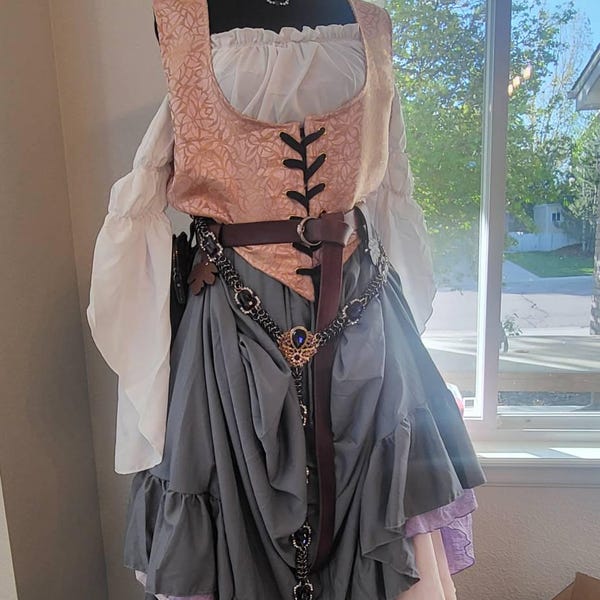 Renaissance Women's Cosplay 3-piece Brown Cincher Costume Medieval ...