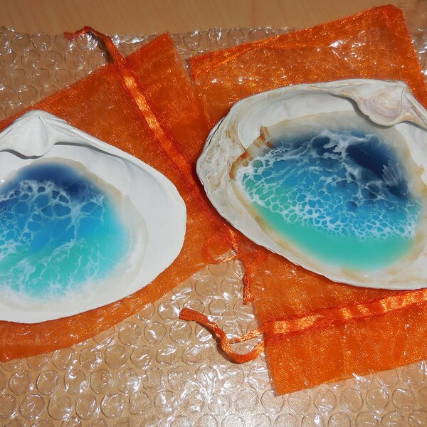Ocean Resin Shell Ring Dish Trinket Dish Waves Beach Epoxy Handmade ...