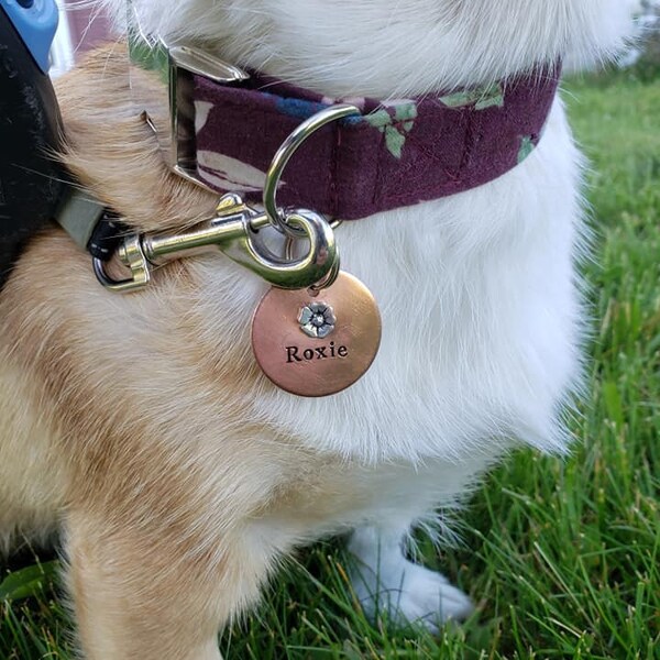 Poppy Dog ID Tag, Female Dog Tag, Silver Poppy Copper Disc, Sterling ...