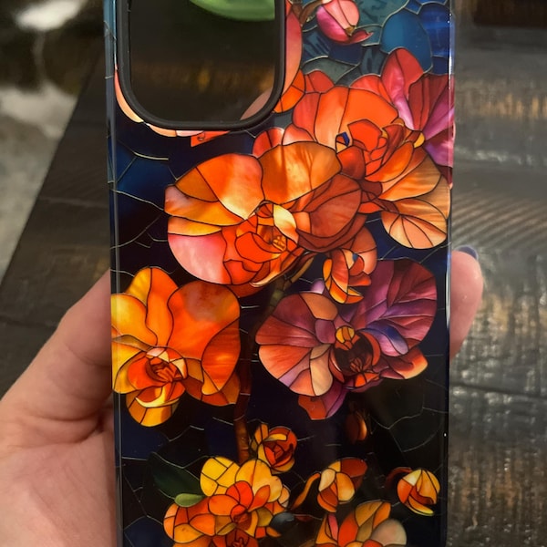 Artisan Stained Glass Orchid Phone Case | iPhone 16 15 14 13 12 11 Pro ...