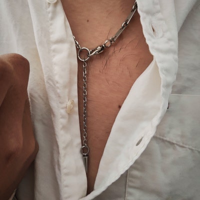 Stainless Steel Double Clasp O Ring Chain Necklace Grunge Alternative ...