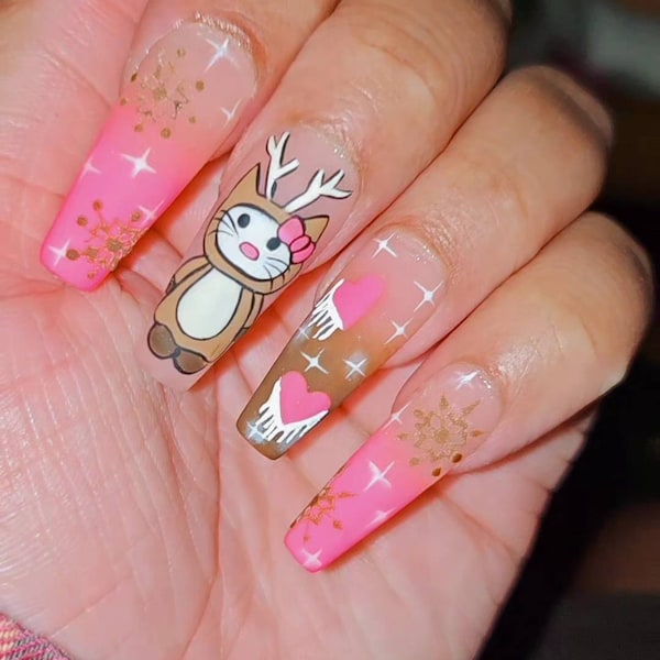 3D Flower Press on Nails, Ombre Hand-painted Nail, Custom Almond Press ...