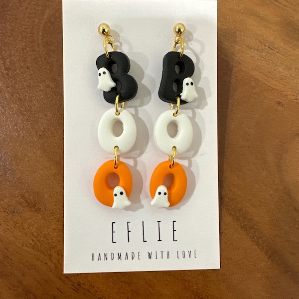 Boo Earrings | Halloween Spooky Boo Dangle Earrings | Black White ...