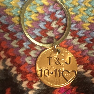 2 Personalized Penny Keychains, Anniversary Gift, Husband Wife Key ...