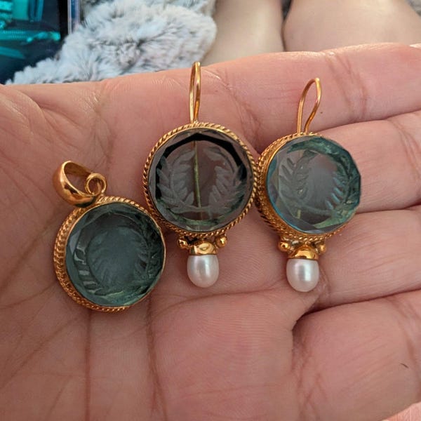 Intaglio Earrings, Blue Earrings, Laurel Wreath Design, Victorian ...