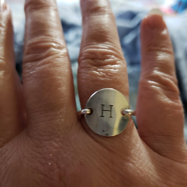 Sterling Silver Initial Ring Stamped Monogram Jewelry, Engraved Ring ...