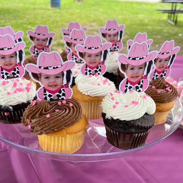 Cowgirl Face Cupcake Toppers | My First Rodeo Birthday Party | Disco ...