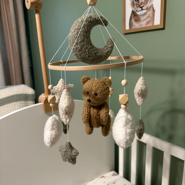 Boucle Blue Baby Mobile Teddy Bear Crib Mobile Boucle Nursery Mobile ...
