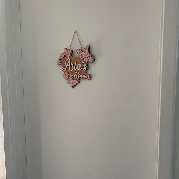 Personalized Girl Room Wooden Door Sign, Custom Nursery Name Sign With ...