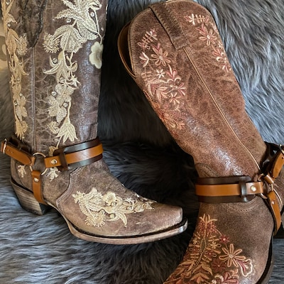 Boot Straps, Leather BLACK Cowboy Boots Harness, Biker Bootstraps With ...
