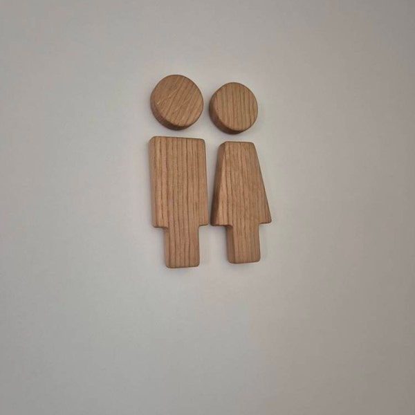 Natural Oak Wood Restroom Sign, Wooden Door Plate, Male and Female ...