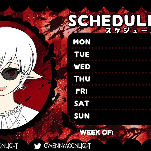 Red Stream Schedule Template | Gothic Vtuber Schedule | Vtuber Graphics ...