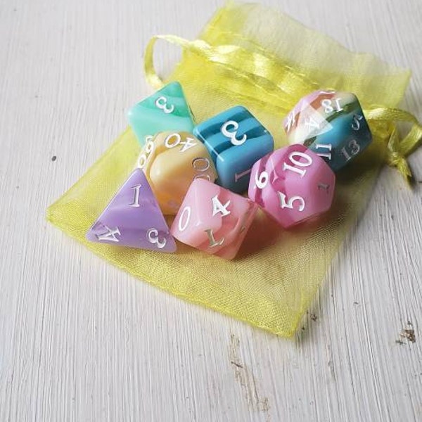 Pastel Rainbow TTRPG Dice Set, Polyhedral Dice, D&D Dice, Dungeons and ...