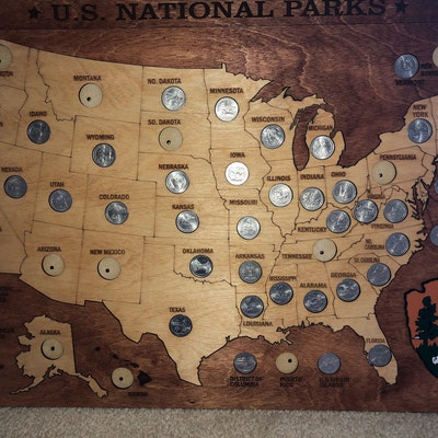 Wooden US 50 States Quarter Map, Quarter Coin Display, Coin Collection ...