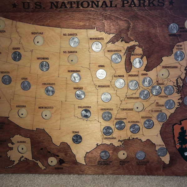 Wooden US 50 States Quarter Map, Quarter Coin Display, Coin Collection ...