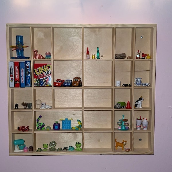 Dark Wooden Display 28 Compartments Shadow Box Brown Wall Hanging ...