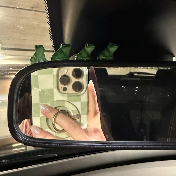4pc Frog Figurine Car Decor, Mini Frog Car Rearview Mirror Decor, Funny ...