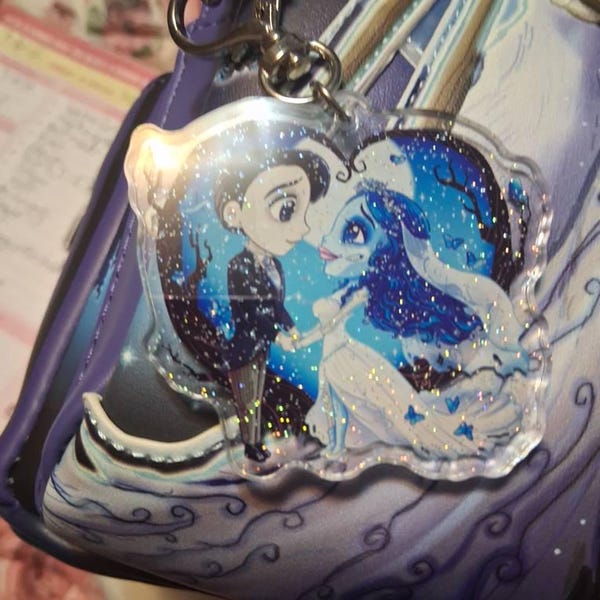 Keychains Corpse Bride Emily Victor Halloween Acrylic Charms Cute Love ...