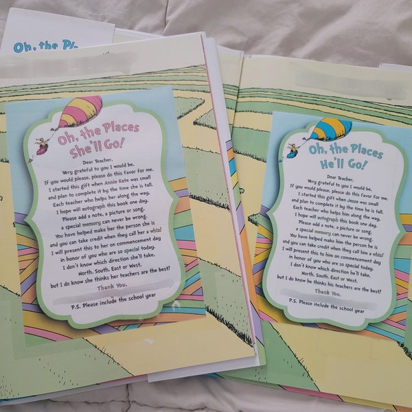 Oh the Places You'll Go Instruction Card for Teachers to Sign Book ...