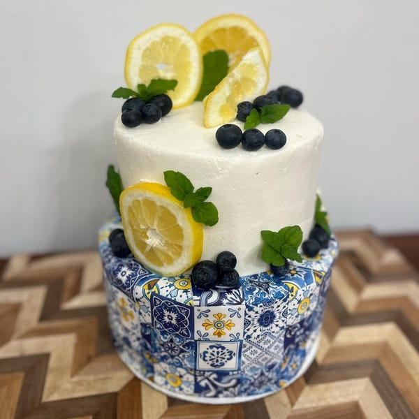 Blue Italian Tiles Cake Wrap Mediterranean Edible Images Decorative ...