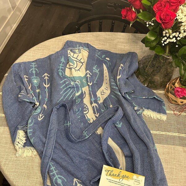 Boho Morning Robe, Organic Cotton Spa Robe, Bridal Robe, Evil Eye ...