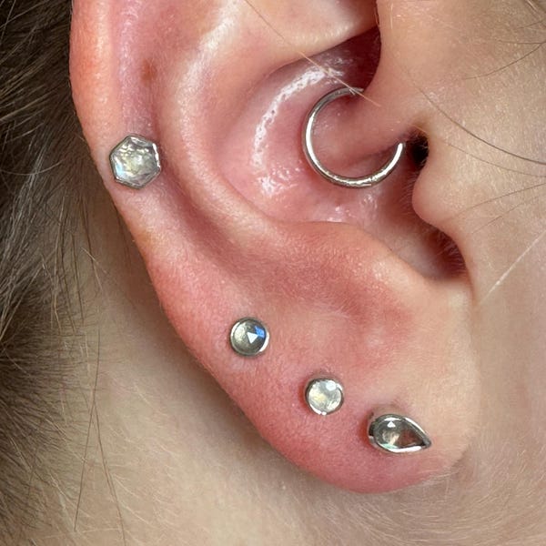 Solid 14K Gold Chrome Diopside Feather Earring Tiny Green Gemstone ...