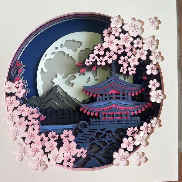 Japanese Cherry Blossoms Shadow Box Svg, Asian Shadow Box Svg, Japanese ...