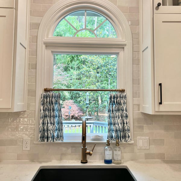 Pleated Lynn Block Print Cafe Curtain , Tier Curtains, Kitchen Curtains ...