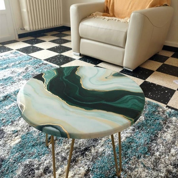 Emerald Green Coffee Table, Resin Coffee Table, Green Gold Coffee Table ...