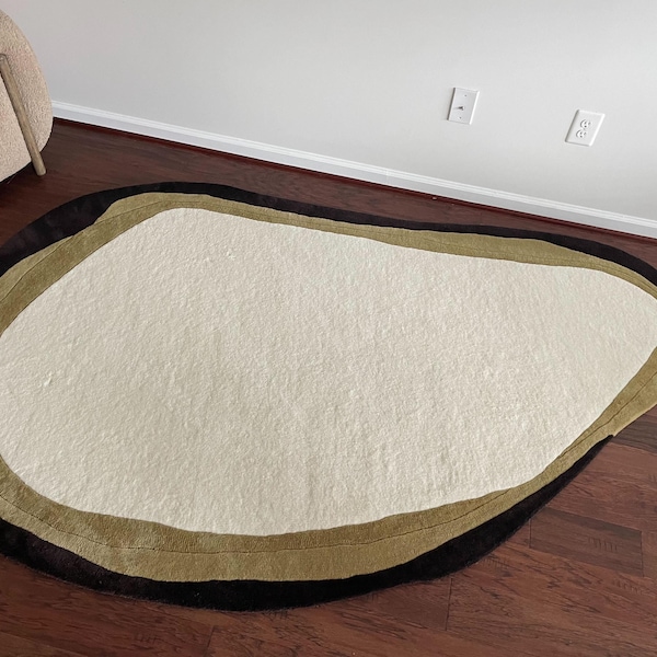 Kidney Shape Irregular Rug,neutral Beige Rug,premium Quality Newzealand ...